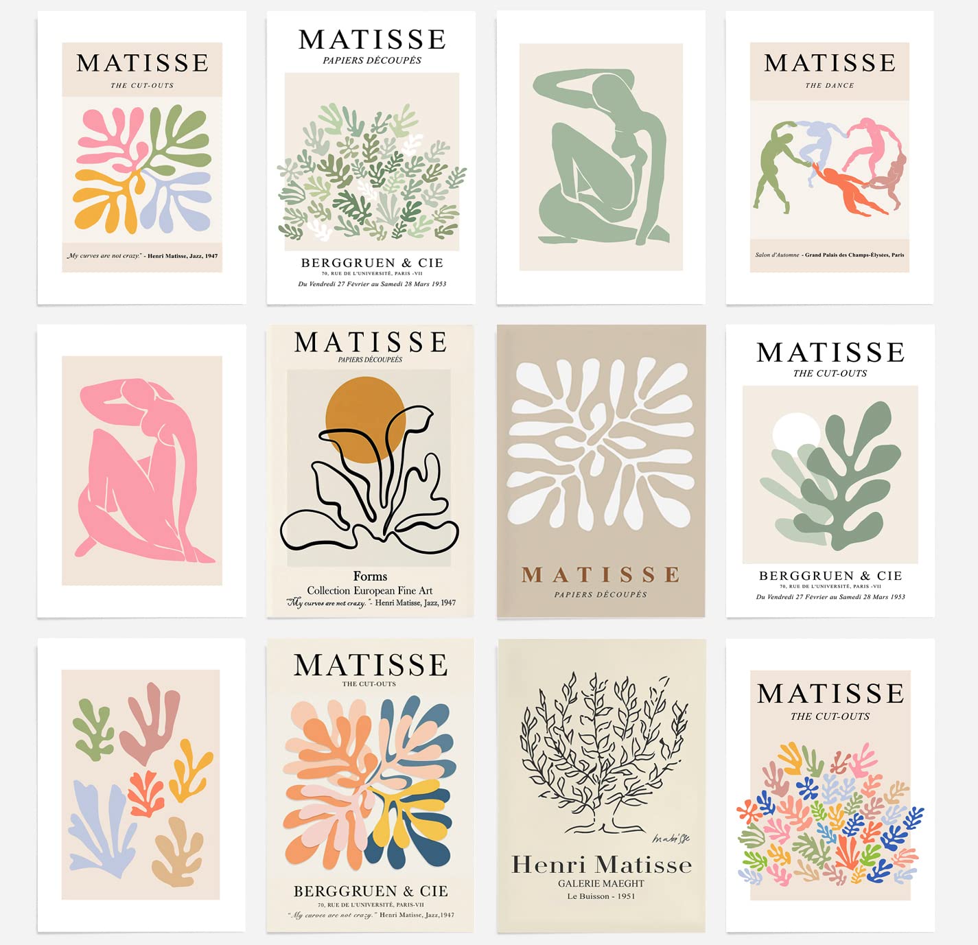 12PCS Matisse Poster, Danish Pastel Room Decor, Minimalist Wall art, Matisse Wall Art, Wall Art for Living room and Bedroom, Office Decor, Pastel Room Decor (8x10 in, Unframed)