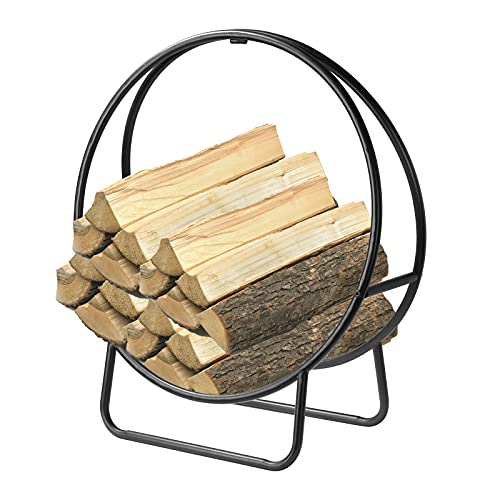 Hermosapoty 20" Firewood Rack Outdoor, U-Shaped Firewood Log Holder with Heavy Duty Metal and Powder-Coated, Tubular Steel Log Hoop Wood Storage Rack Holder for Indoor & Outdoor (Round)