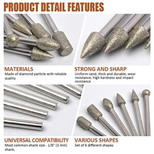 Diamond Drill Grinding Bit Set, Stone Carving Rotary Tools Polishing Kits Diamond-Coated with 1/8-inch Shank Universal Fitment for Stone Glass Ceramics