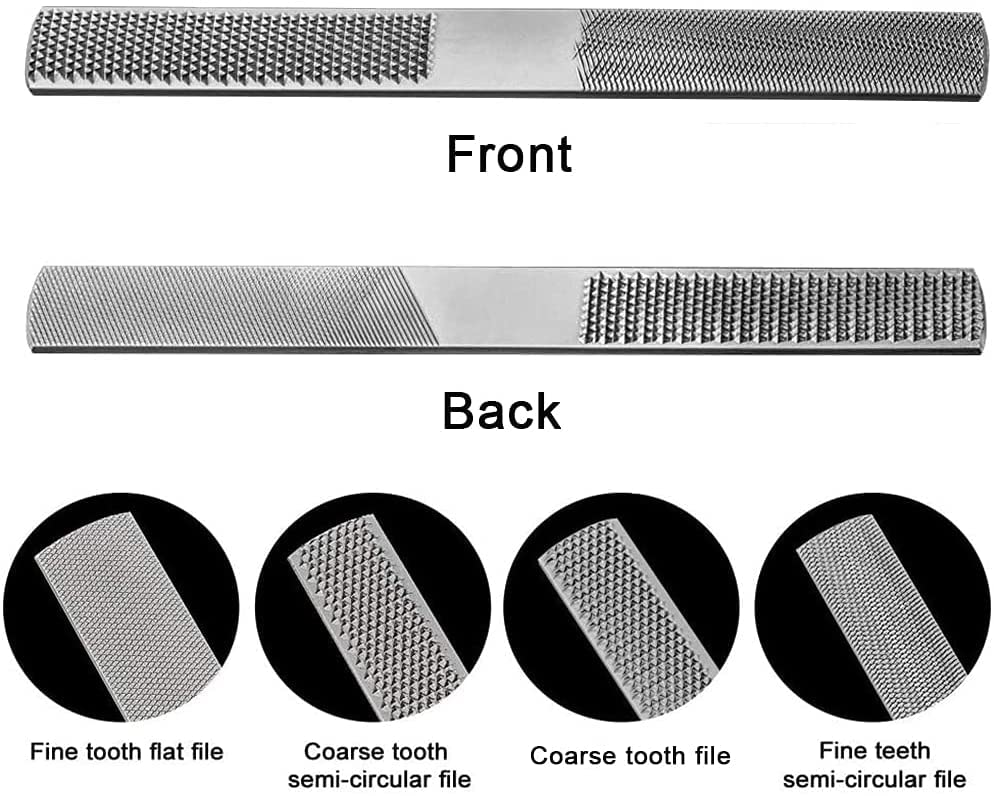 DONSTRAW Wood Rasp File 4 Way Premium Grade High Carbon Hand File and Round Rasp, Half Round Flat & Needle Files Wood Rasp Set for Sharping Wood and Metal Tools