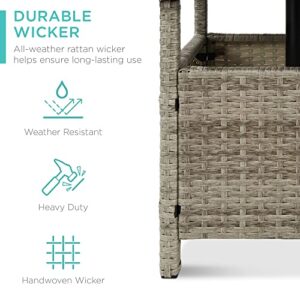 Best Choice Products Wicker Side Table with Umbrella Hole, Square PE Rattan Outdoor End Table for Patio, Garden, Poolside, Deck w/UV-Resistant Frame, Storage Space - Gray