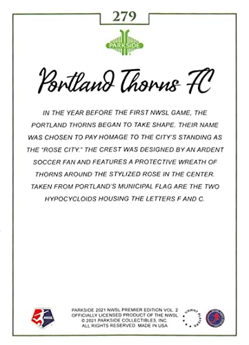 2021 Parkside NWSL Volume 2#279 Portland Thorns FC Crest Portland Thorns FC Official National Women's Soccer League Trading Card in Raw (NM or Better) Condition