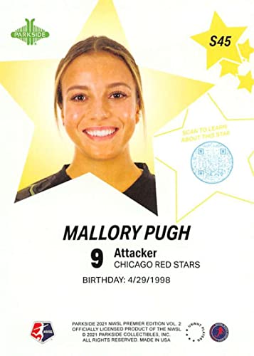 2021 Parkside NWSL Volume 2 Stars #S45 Mallory Pugh Chicago Red Stars Official National Womens Soccer League Trading Card in Raw (NM or Better) Condition