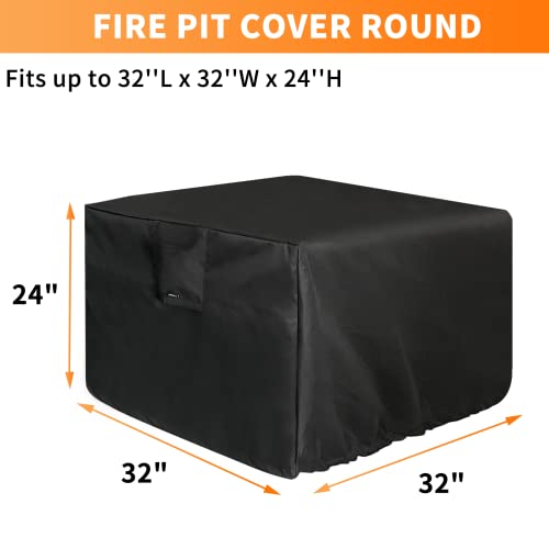 Fire Pit Cover - Heavy Duty Square Fire Pit Table Cover, Patio Fire Bowl Cover for Outdoor Waterproof Dustproof Windproof and Anti UV - 32 x 32 inch