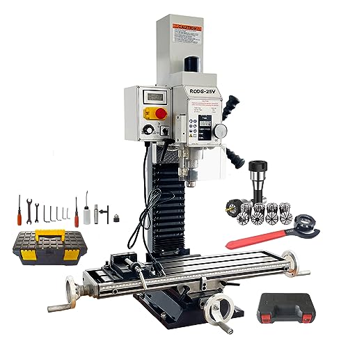 INTBUYING Benchtop Mini Milling Drilling Machine R8 High Precision Mill Drill Machine Micro Variable Speed Power Mill Drill Press 1100W Brushless Motor Industrial Wood Metal Hobby Milling Machine 110V