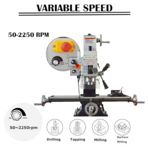 INTBUYING Benchtop Mini Milling Drilling Machine R8 High Precision Mill Drill Machine Micro Variable Speed Power Mill Drill Press 1100W Brushless Motor Industrial Wood Metal Hobby Milling Machine 110V