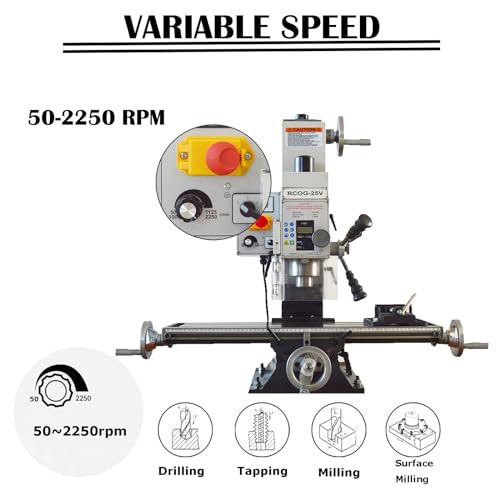 INTBUYING Benchtop Mini Milling Drilling Machine R8 High Precision Mill Drill Machine Micro Variable Speed Power Mill Drill Press 1100W Brushless Motor Industrial Wood Metal Hobby Milling Machine 110V