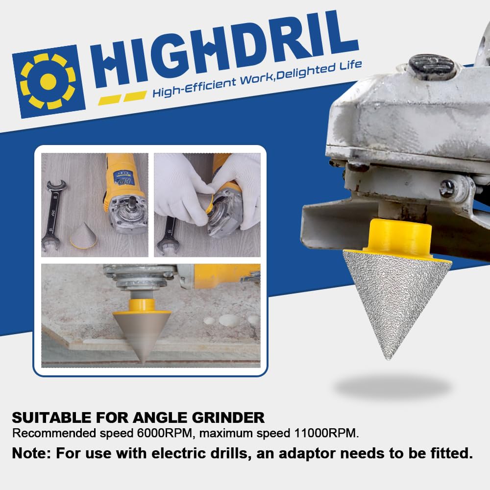 HIGHDRIL Diamond Beveling Chamfer Bits 2" x 5/8"-11 Thread for Existing Hole Trimming Finishing Cleaning Enlarging Marble Porcelain Tiles Granite