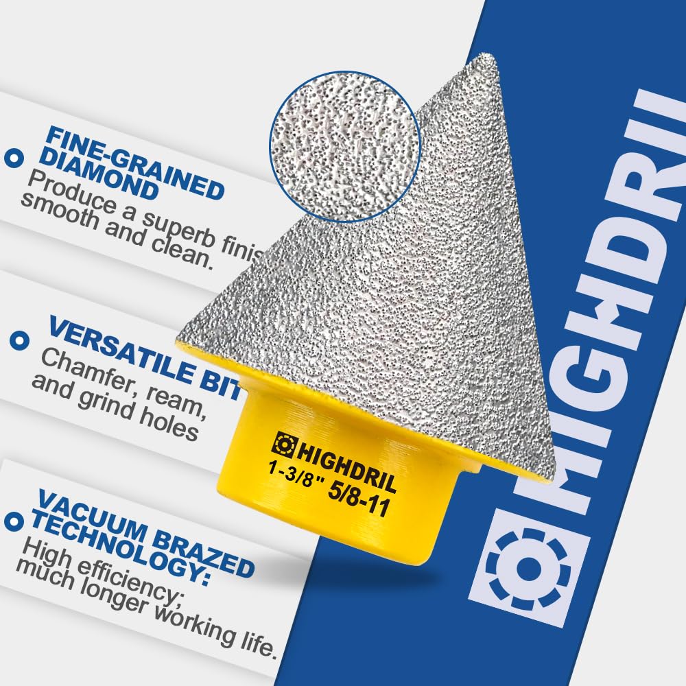 HIGHDRIL Diamond Beveling Chamfer Bits 2" x 5/8"-11 Thread for Existing Hole Trimming Finishing Cleaning Enlarging Marble Porcelain Tiles Granite