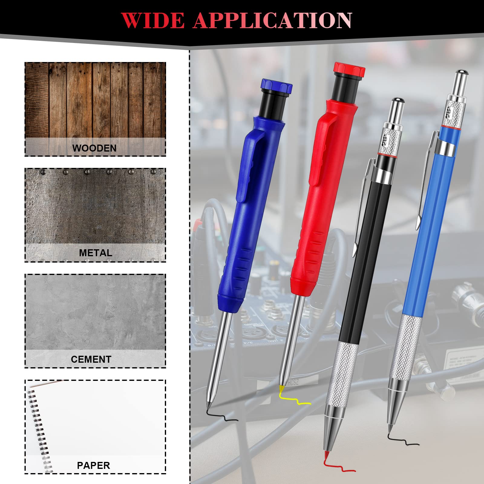 8 Pieces Carpenter Scriber Marking Kit Includes 4 Mechanical Carpenter Pencils, 2 Packs Marker Refills, Metal Carbide Scriber and Automatic Center Punch Woodworker Tool for Glass, Ceramics, Steel