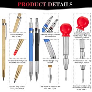 8 Pieces Carpenter Scriber Marking Kit Includes 4 Mechanical Carpenter Pencils, 2 Packs Marker Refills, Metal Carbide Scriber and Automatic Center Punch Woodworker Tool for Glass, Ceramics, Steel