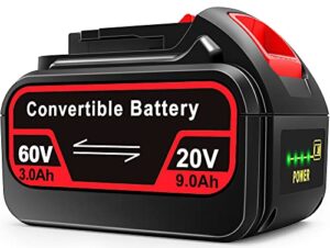 worthmah dcb606 9.0ah 20v/60v/120v max battery, replacement for de walt 60v battery dcb606 dcb612 dcb204 dcb206, work with 20v/60v/120v max cordless power tools