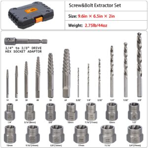 REBRA Screw&Bolt Extractor Set and Left-Hand Drill Bit Set, with Hex Adapter, Easy Out Stripped Screw Remover Socket Set Tool for Stripped, Damaged, Rounded-Off, Rusted Bolts, Nuts&Screws 26-Pieces