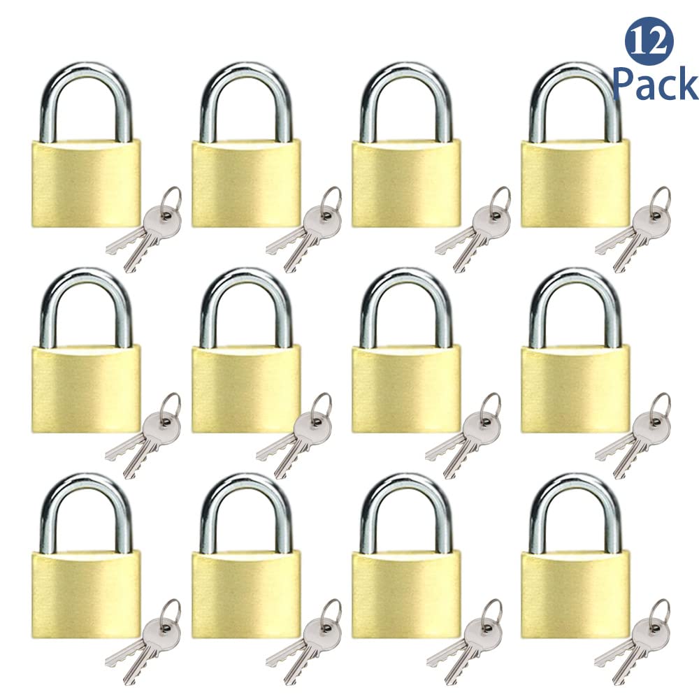 Solid Brass Same Keyed Padlock keyed Alike Locks of 12 Pack, Solid Lock with (25mm) Wide Lock Body, Keyed Padlocks for Toolbox, Luggage,School lockers, Backpacks