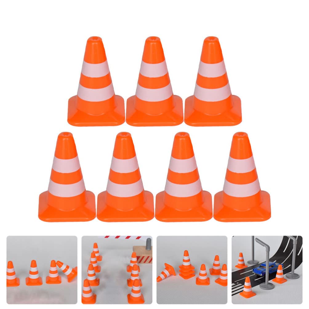 NUOBESTY Traffic Signs for Kids 7Pcs Mini Plastic Traffic Cones Training Roadblock Cones Mini Orange Cones for Multipurpose Construction Theme Party Sports Activity Cones- Orange Small Cones