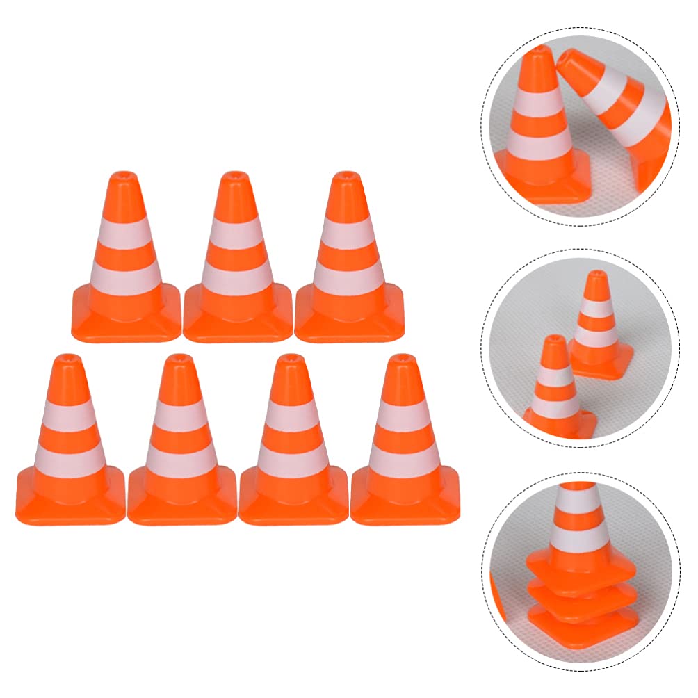 NUOBESTY Traffic Signs for Kids 7Pcs Mini Plastic Traffic Cones Training Roadblock Cones Mini Orange Cones for Multipurpose Construction Theme Party Sports Activity Cones- Orange Small Cones