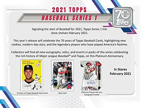 2021 Topps Series 1 Baseball Factory Sealed Hobby Box 24 Packs of 12 Cards MASSIVE 288 CARDS in all One Auto or Relic card per box. One Silver Chrome Pack per box Chase rookie cards of an Amazing Rookie Class such as Dylan Carlson, Joe Adell, Alex Bohm, C