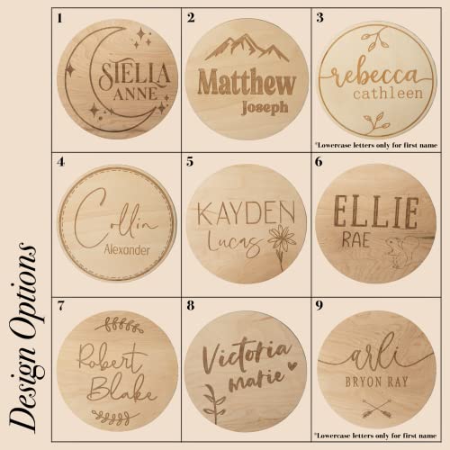 Baby Announcement Sign, Hospital Sign, Gender Reveal Baby Photo Props, Wooden Name Sign, Baby Shower Gift, Birth Stat, Laser Birth Engraved Round (Design 3)