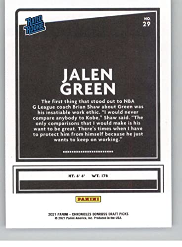 2021-22 Panini Chronicles Draft Picks Donruss Rated Rookies #29 Jalen Green NBA G League Official NCAA Basketball Trading Card in Raw (NM or Better) Condition