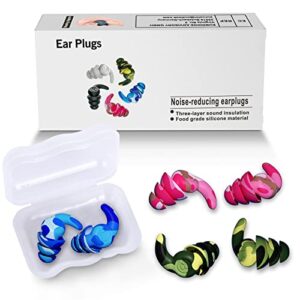 ear plugs for sleeping, noise canceling earplugs, reusable silicone earplugs for hearing protection, 3 pairs waterproof earplugs suitable for sleeping swimming studying traveling concerts airplanes