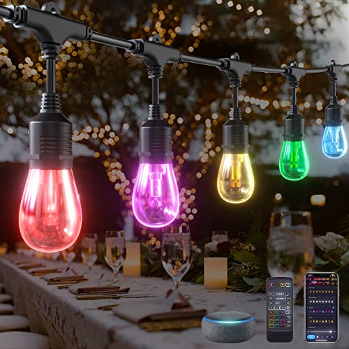 genlar Smart Christmas String Lights, APP Control Patio Lights LED RGBCW Color Changing Lights Dimmable Waterproof Shatterproof Commercial Hanging Lights for Outdoor Cafe Garden (48ft/15bulbs)