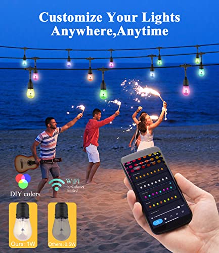 genlar Smart Christmas String Lights, APP Control Patio Lights LED RGBCW Color Changing Lights Dimmable Waterproof Shatterproof Commercial Hanging Lights for Outdoor Cafe Garden (48ft/15bulbs)