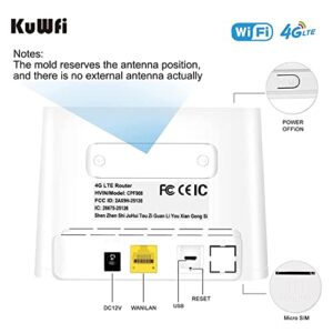 KuWFi 4G LTE Router with SIM Card Slot, Mobile WiFi Hotspot with LCD Display RJ45 | Support T-Mobile and AT&T | 150Mbps Wireless Connect up to 10 Devices(Built-in Antenna, No External)