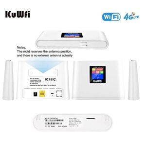 KuWFi 4G LTE Router with SIM Card Slot, Mobile WiFi Hotspot with LCD Display RJ45 | Support T-Mobile and AT&T | 150Mbps Wireless Connect up to 10 Devices(Built-in Antenna, No External)