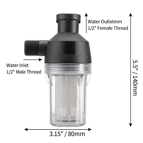 1/2" 100Mesh Sediment Filter Water Filter Up Outlet Plastic Vertical Inline Hose Filter Twist-On Pipe Strainer Raw Water Filter for City Water Well Water