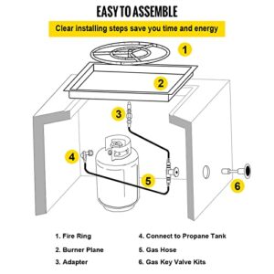 VEVOR Fire Pit Installation Kit, 90K BTU Max Propane Fire Pit Hose Kit, CSA Certified Propane Connection Kit, Gas Mixer Regulator with Adapter Included Air Mixer & Key Valve for Propane Connection