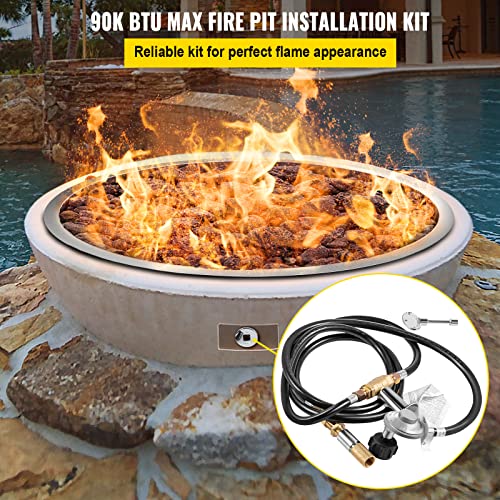 VEVOR Fire Pit Installation Kit, 90K BTU Max Propane Fire Pit Hose Kit, CSA Certified Propane Connection Kit, Gas Mixer Regulator with Adapter Included Air Mixer & Key Valve for Propane Connection