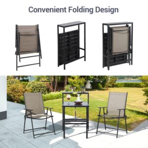 Ohuhu Patio Bistro Set 3 Piece Outdoor Folding Furniture Conversation Sets Foldable Coffee Table Chairs, 2-Tier Dining Table Set Space-Saving for Porch Balcony Yard Garden Lawn Pool Side Apartment