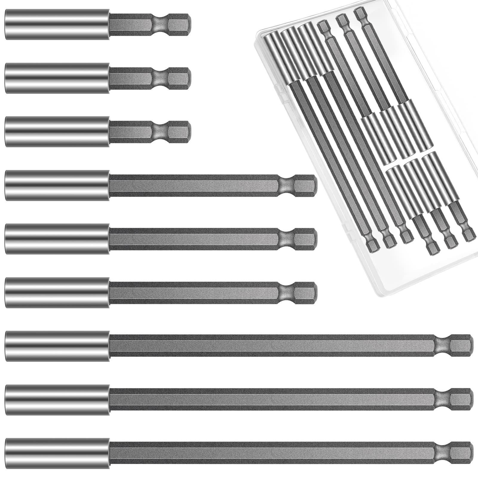 Tatuo 9 Pieces Magnetic Drill Bit Holder Drill Bit Extension 2.4, 4, 6 Inch Magnetic Screwdriver Bit Holder Impact Driver Bit Set Socket Adapters for Automotive Maintenance DIY Repair Work, 3 Sizes