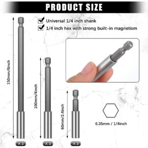 Tatuo 9 Pieces Magnetic Drill Bit Holder Drill Bit Extension 2.4, 4, 6 Inch Magnetic Screwdriver Bit Holder Impact Driver Bit Set Socket Adapters for Automotive Maintenance DIY Repair Work, 3 Sizes