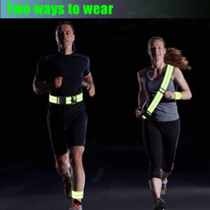 2 Pcs Reflective Sash with 4 Bands Adjustable Visibility Belt Safety Strap, Band for Wrist Arm Ankle Leg Substitute for Reflective Vest Reflective Running Gear (Fluorescent Green)