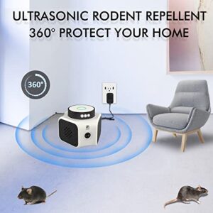 Diaotec Mice Repellent Plug-in Rodent Repellent Ultrasonic Squirrel Repellent with LED Strobe Lights, Emits Ultrasonic Waves to Stop Mice Invading Your Home (Black White-2)