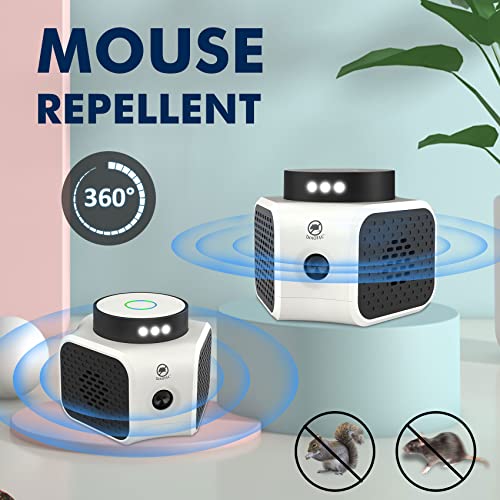 Diaotec Mice Repellent Plug-in Rodent Repellent Ultrasonic Squirrel Repellent with LED Strobe Lights, Emits Ultrasonic Waves to Stop Mice Invading Your Home (Black White-2)