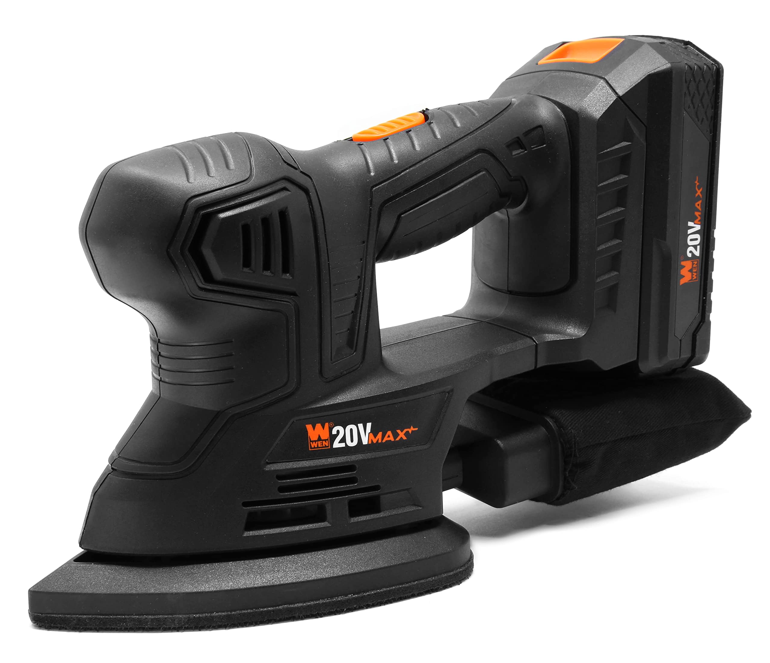 WEN Cordless Palm Sander with 20V Max 2.0 Ah Lithium-Ion Battery and Charger (20401) Black