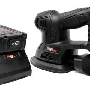 WEN Cordless Palm Sander with 20V Max 2.0 Ah Lithium-Ion Battery and Charger (20401) Black