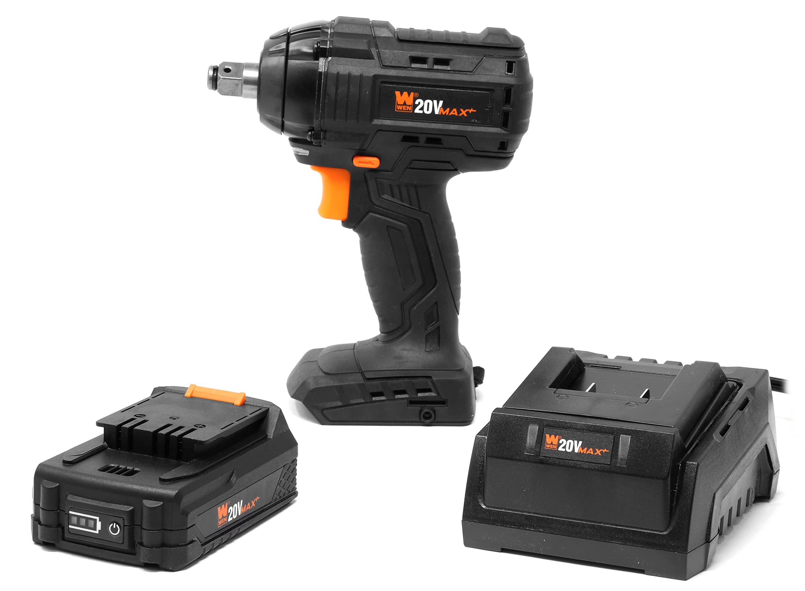 WEN Cordless Impact Wrench, Brushless with 20V Max 2.0 Ah Lithium-Ion Battery and Charger (20107)