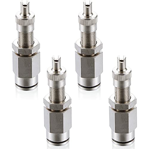 4 Pieces Inflation Schrader Valve for 1/4 Air Line with 1 Warning Sticker Air Line Compression Air Hose Quick Connect Air Valve Air Tool Fittings (PTC Style)