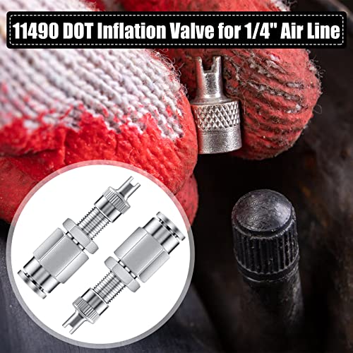 4 Pieces Inflation Schrader Valve for 1/4 Air Line with 1 Warning Sticker Air Line Compression Air Hose Quick Connect Air Valve Air Tool Fittings (PTC Style)