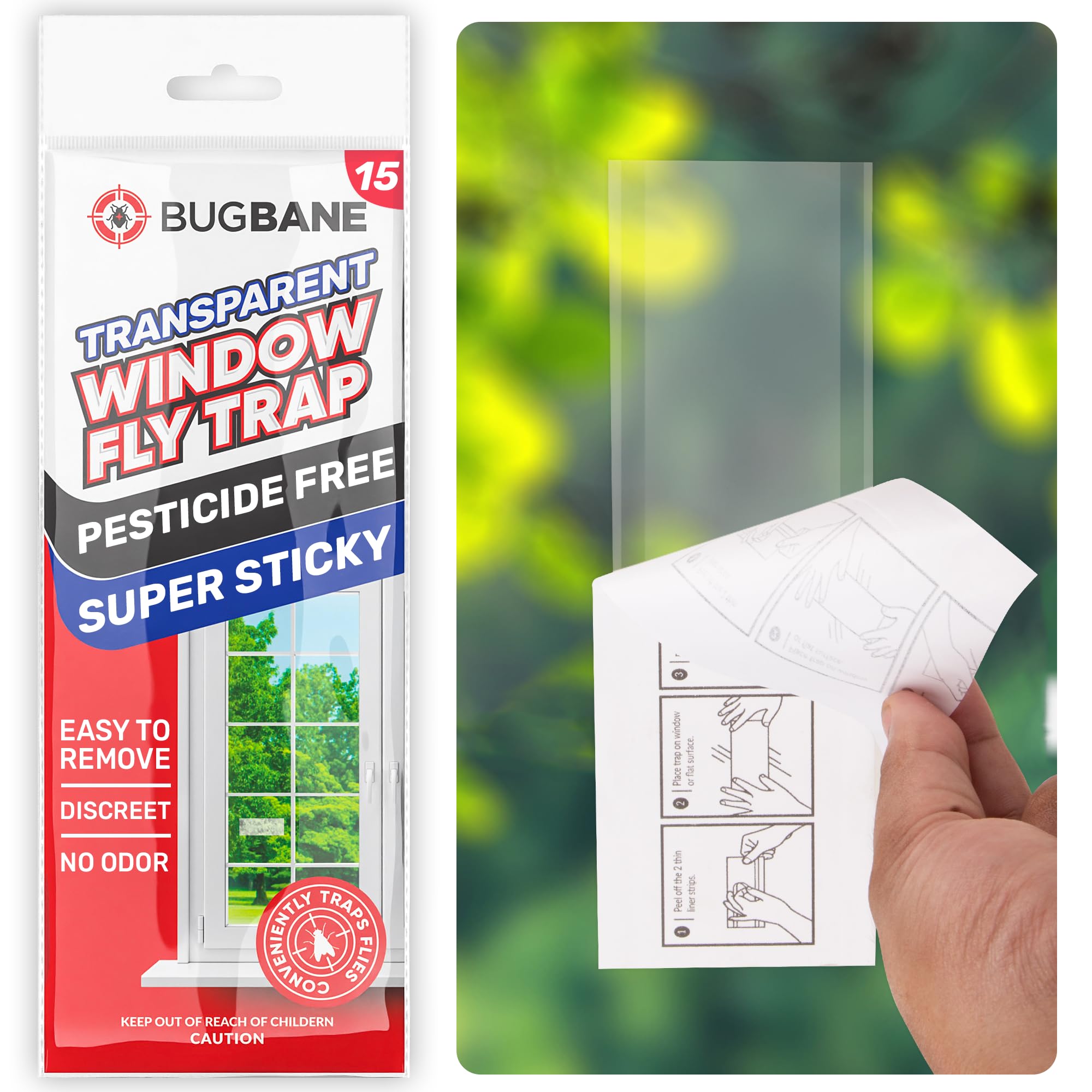 Window Fly Traps Indoor Clear 15pk Strips Indoor. The Only Double Strip Trap for Home. Paper Catchers Inside Home Flypaper House Killer Bug Catcher