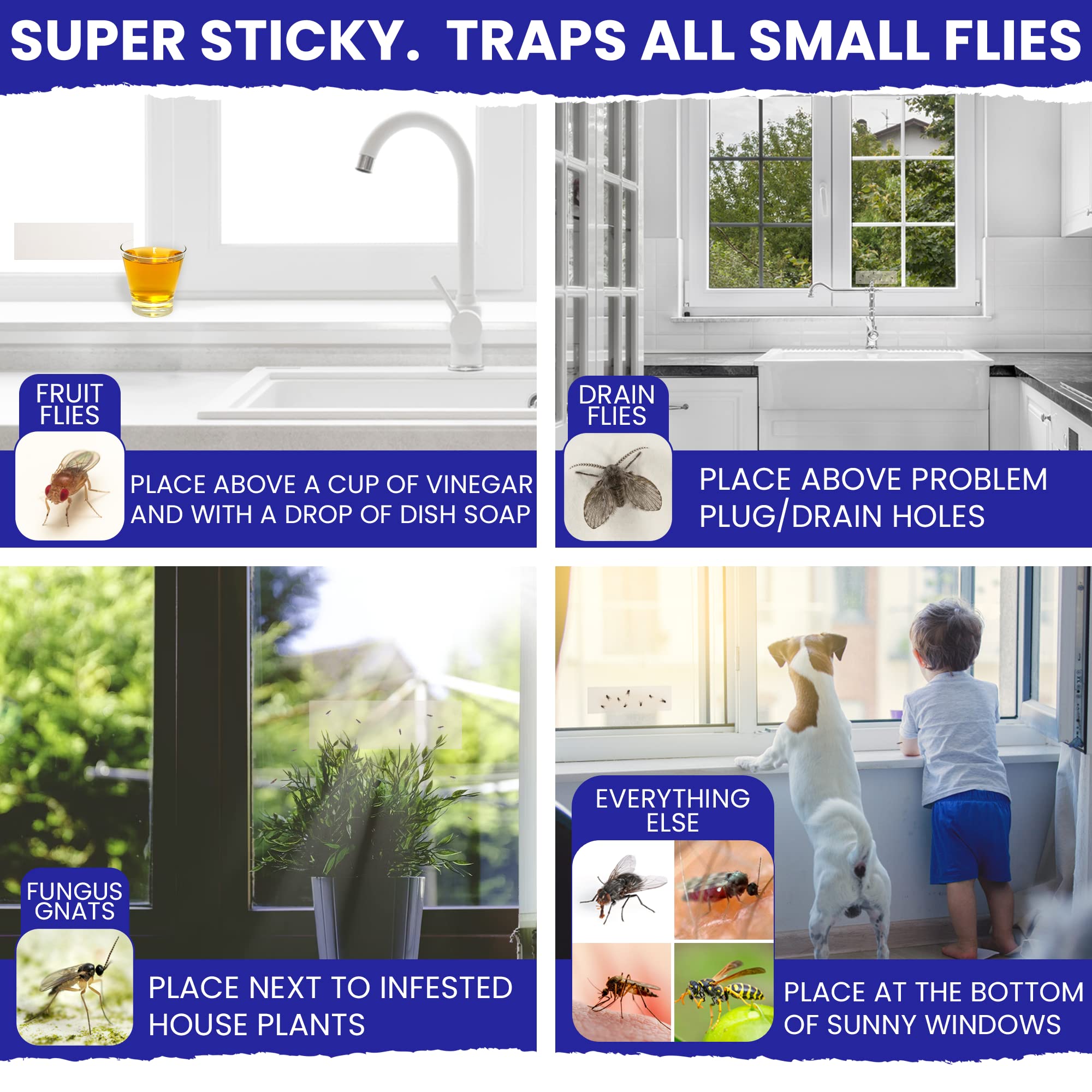 Window Fly Traps Indoor Clear 15pk Strips Indoor. The Only Double Strip Trap for Home. Paper Catchers Inside Home Flypaper House Killer Bug Catcher