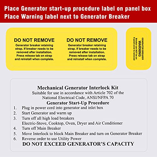 Natupal Generator Interlock Kit Compatible with Siemens or Murray 200 Amp Panel, 1 1/10 Inch Spacing Between Main and Branch breaker