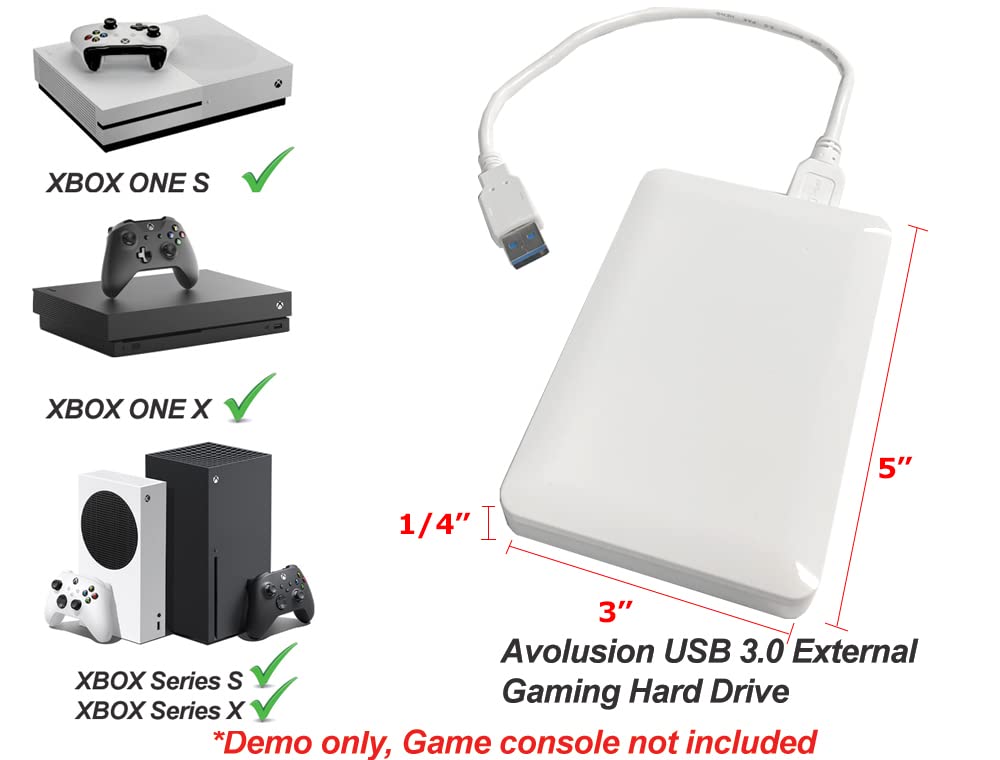 Avolusion 1TB USB 3.0 Portable External Gaming Hard Drive (for Xbox One X, S & Series X|S - Pre-Formatted) White - 2 Year Warranty