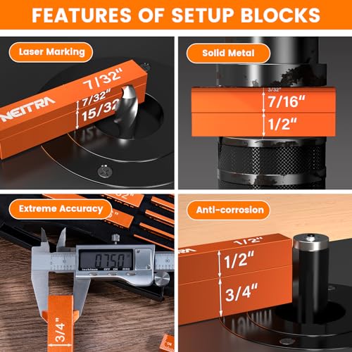 Neitra Setup Blocks Woodworking - 15 PCS Aluminum Height Gauge Blocks Set - Woodworking Measuring Tools Precision Setup Bars for Router and Table Saw