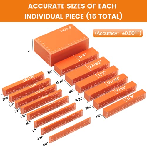 Neitra Setup Blocks Woodworking - 15 PCS Aluminum Height Gauge Blocks Set - Woodworking Measuring Tools Precision Setup Bars for Router and Table Saw