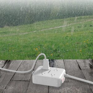 Outdoor Power Strip Weatherproof, TESSAN Waterproof Surge Protector with 4 Outlets 2 USB, Extension Cord 6 ft, Overload Protection, Shockproof, Flat Plug, Mountable for Bathroom Patio Garden, White