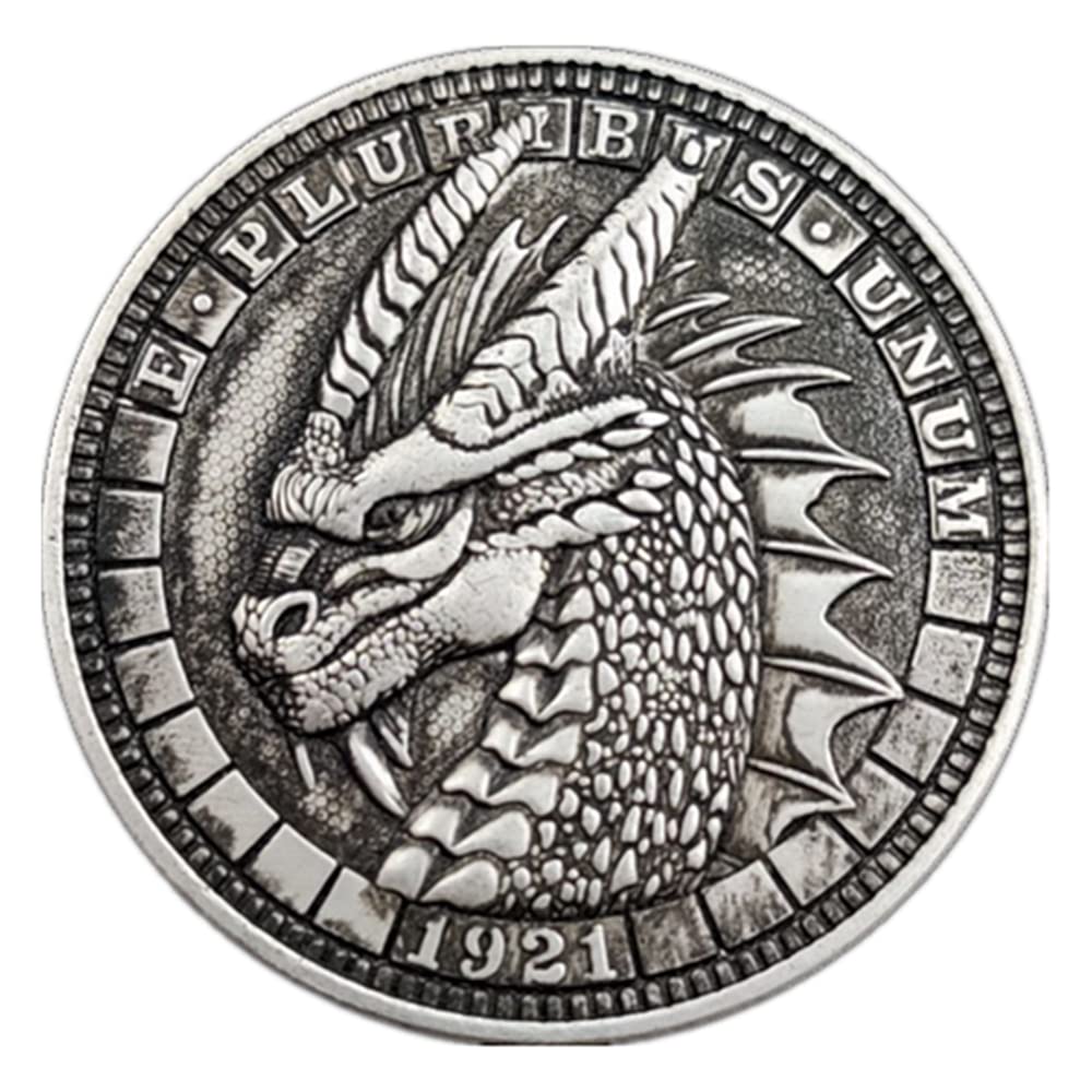 Dragon Head Pattern Collection Coin, US Copy Antique Morgan Hobo Coin Commemorative Badge,Protective Case Included